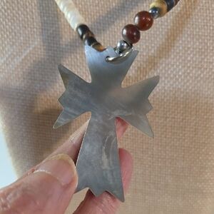 Jewelry | Puka Shells And Wood Beaded Necklace With A Shell Rasta Cross ...